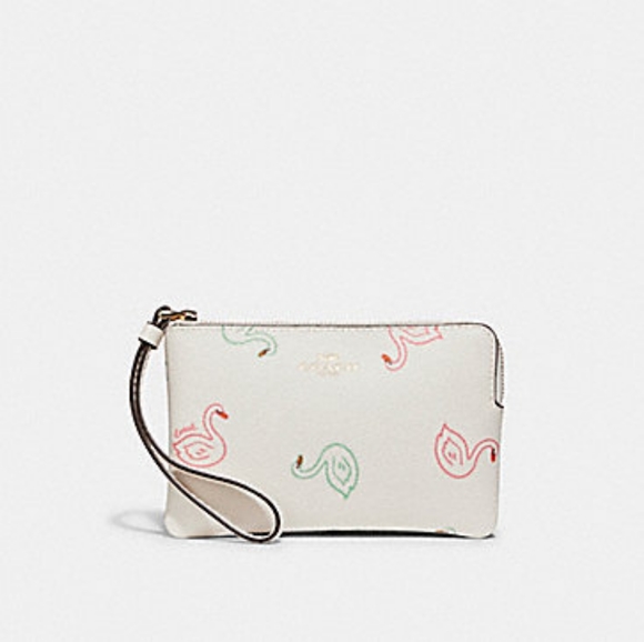 Coach | Bags | Coach Corner Zip Wristlet With Swan Print | Poshmark